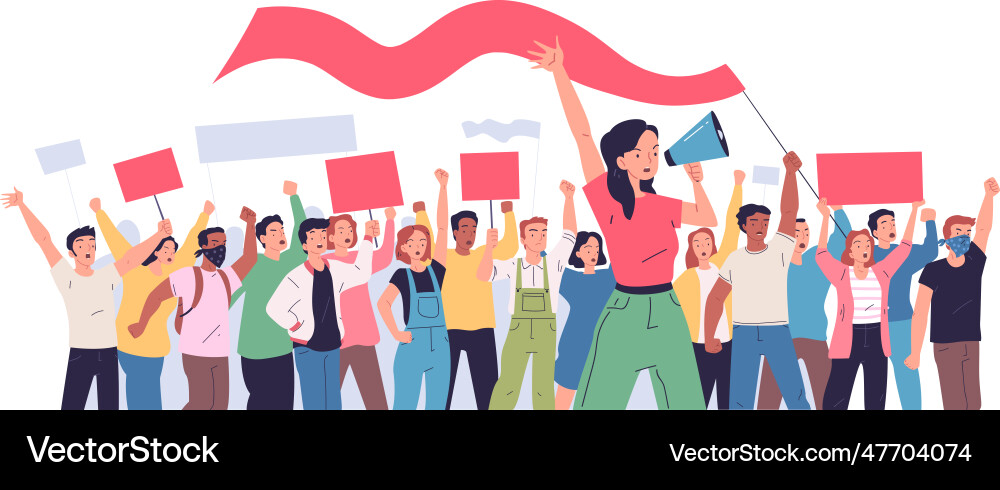 Protesters rally crowd protest people with banner Vector Image