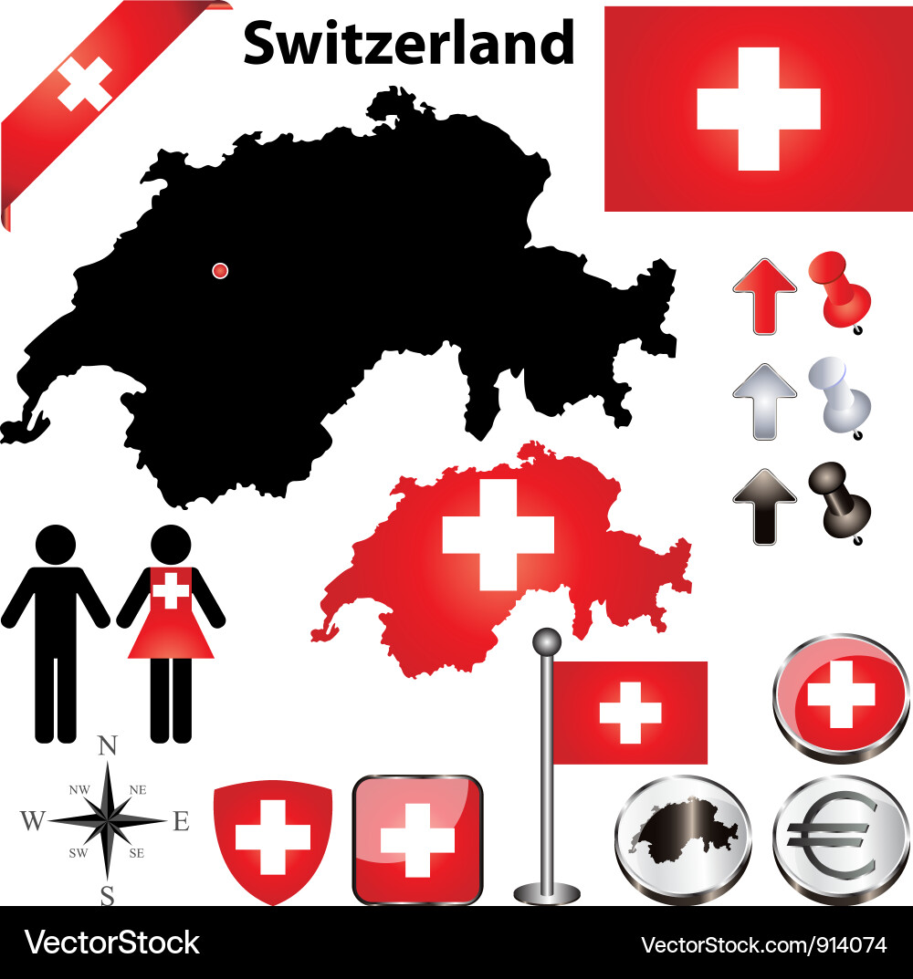 Switzerland Map with Flags & Icons Royalty Free Vector