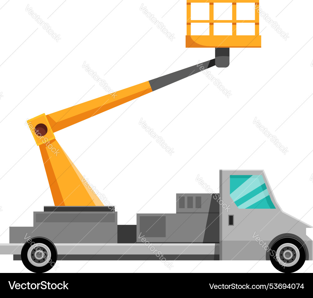 Yellow cherry picker truck lifting its telescopic Vector Image