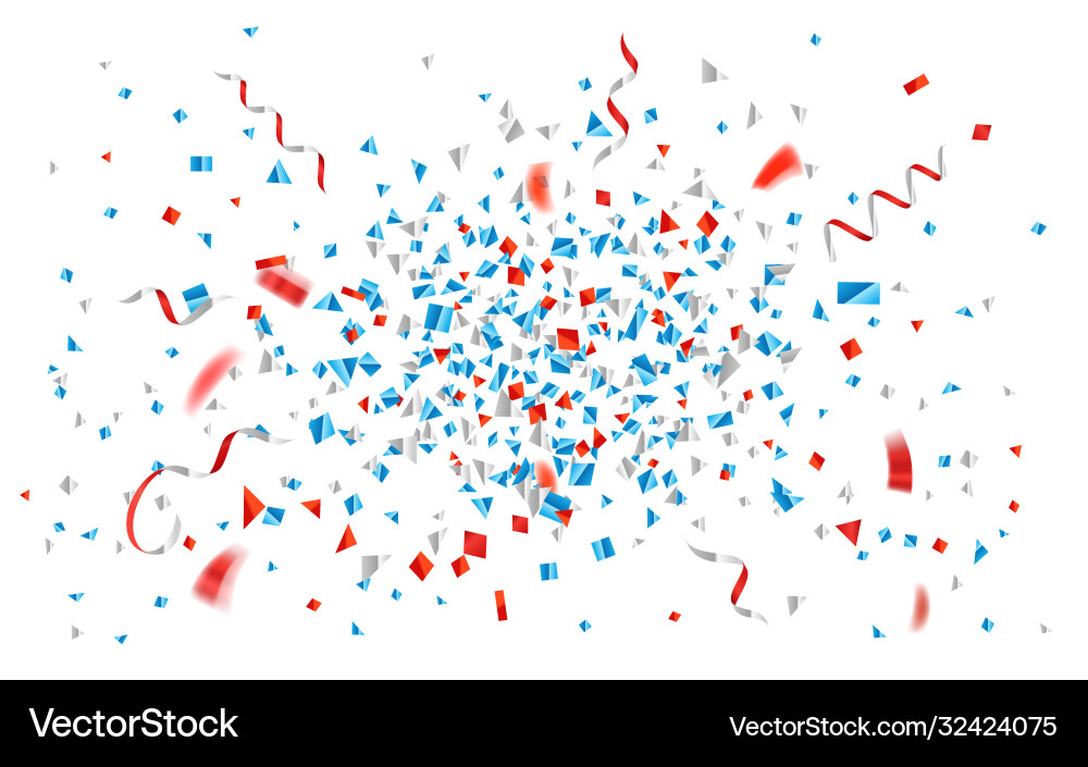 Blue and red foil confetti ribbons explosion Vector Image