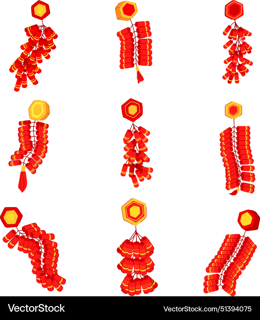 Chinese firecracker set cartoon Royalty Free Vector Image