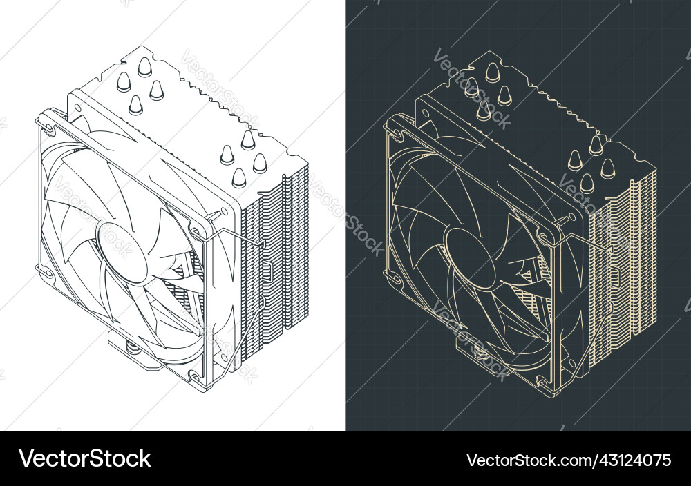 Cpu cooler isometric blueprint Royalty Free Vector Image