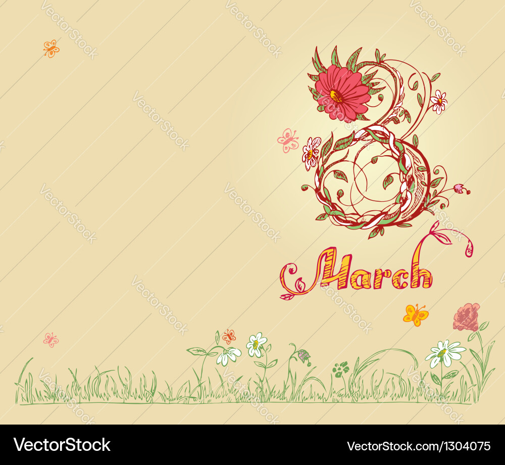 Floral March Postcard Royalty Free Vector Image