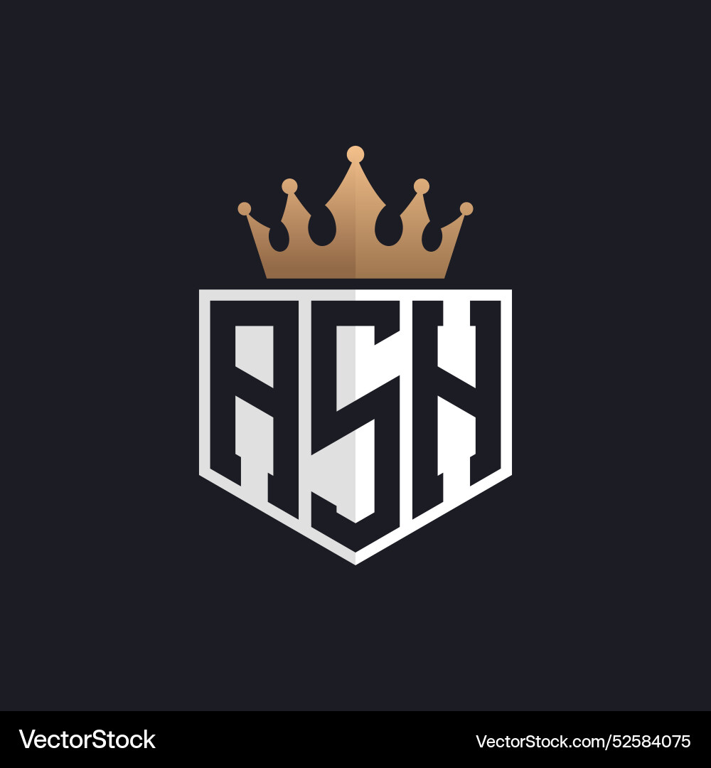 Luxury ash logo with crown elegant initials Vector Image