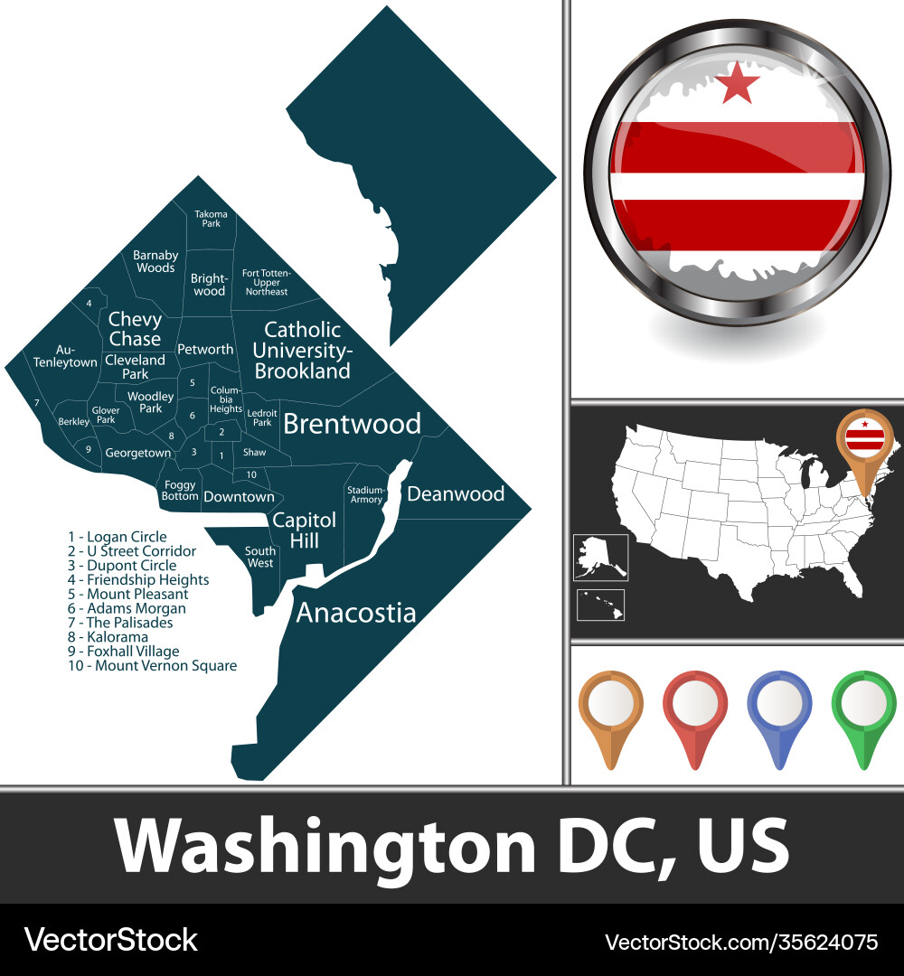 Map washington dc us Royalty Free Vector Image
