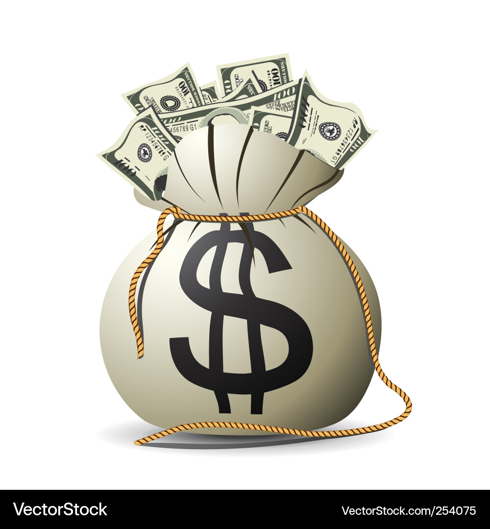 Money Sack with Cash Royalty Free Vector Image