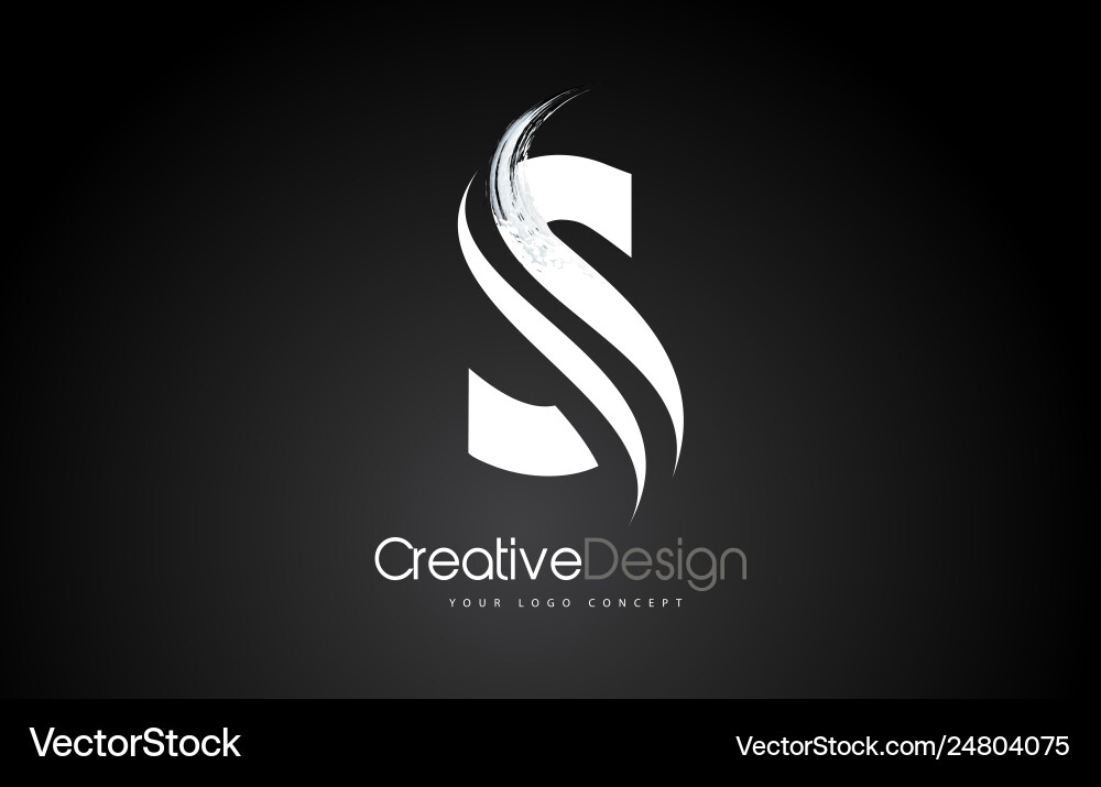 S letter design brush paint stroke on black Vector Image