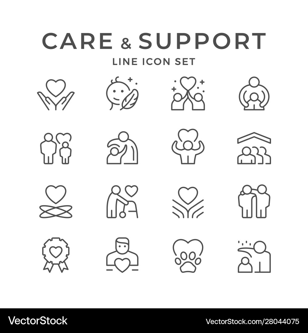 Set line icons care and support Royalty Free Vector Image