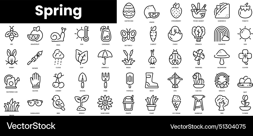 Set of outline spring icons minimalist thin Vector Image