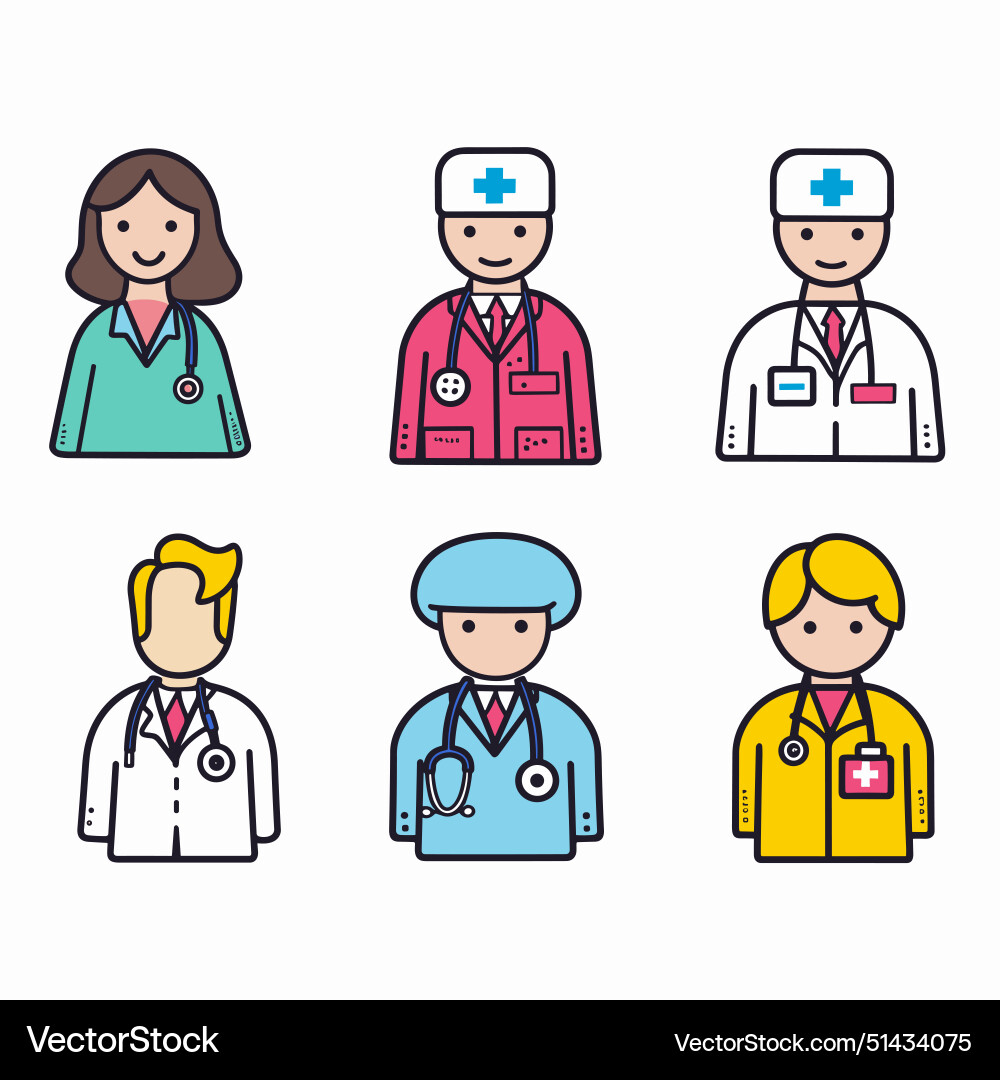 Six medical professionals colorful Royalty Free Vector Image