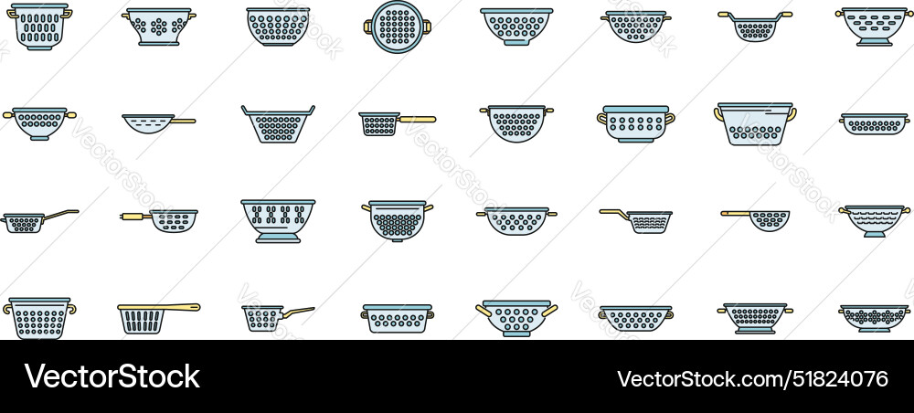 Colander icons set color line Royalty Free Vector Image