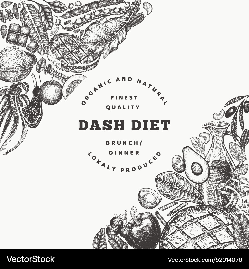 Dash diet design template hand drawn healthy food Vector Image