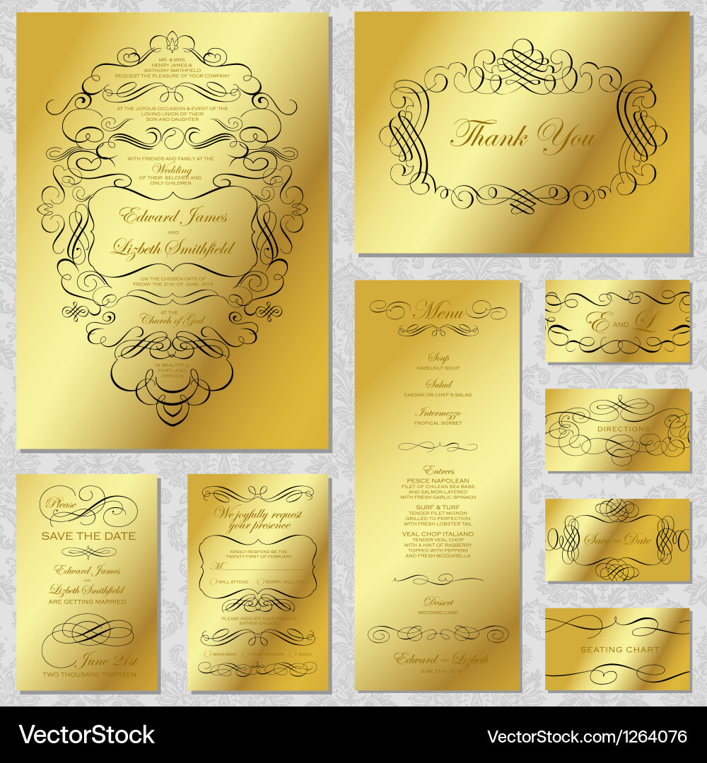 Gold wedding frame set Royalty Free Vector Image