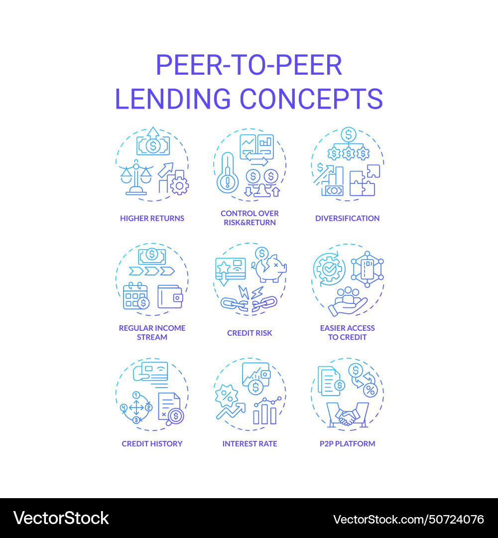 Peer-to-peer lending blue gradient concept icons Vector Image