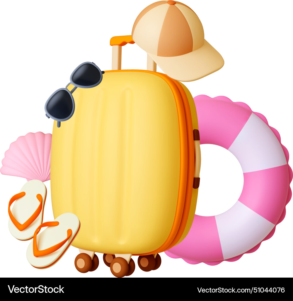 Summer beach travel 3d render concept realistic Vector Image