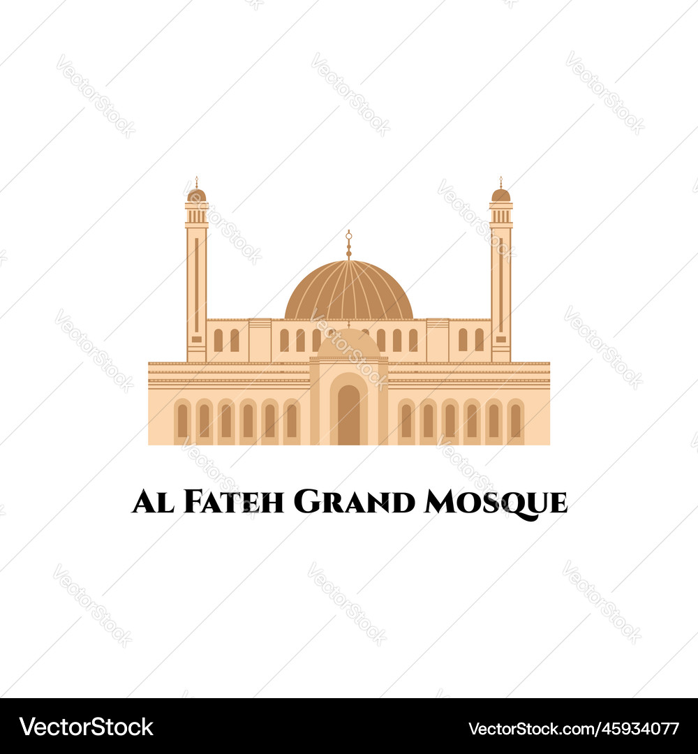 Al-fateh mosque simple flat concept for tourism Vector Image