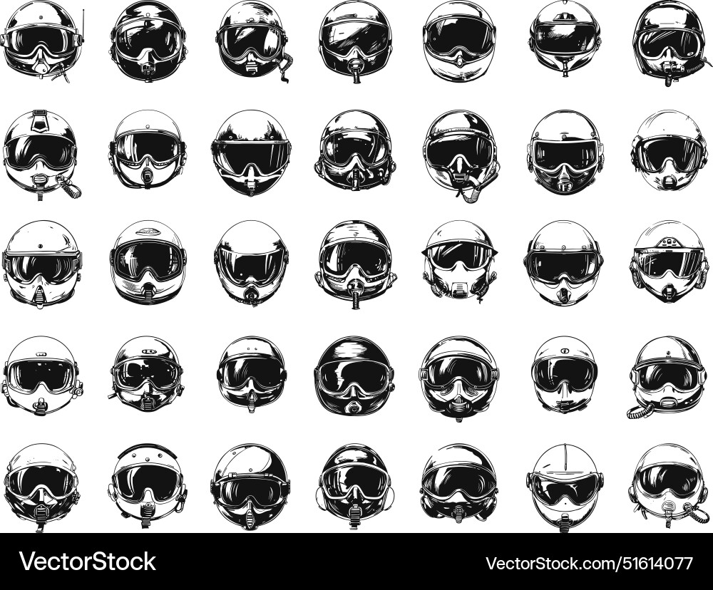 Doodle style jet pilot helmets icons set hand Vector Image