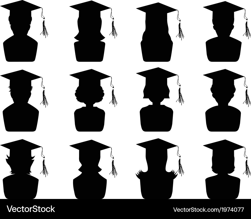 Graduation Head Icons - Silhouettes Royalty Free Vector