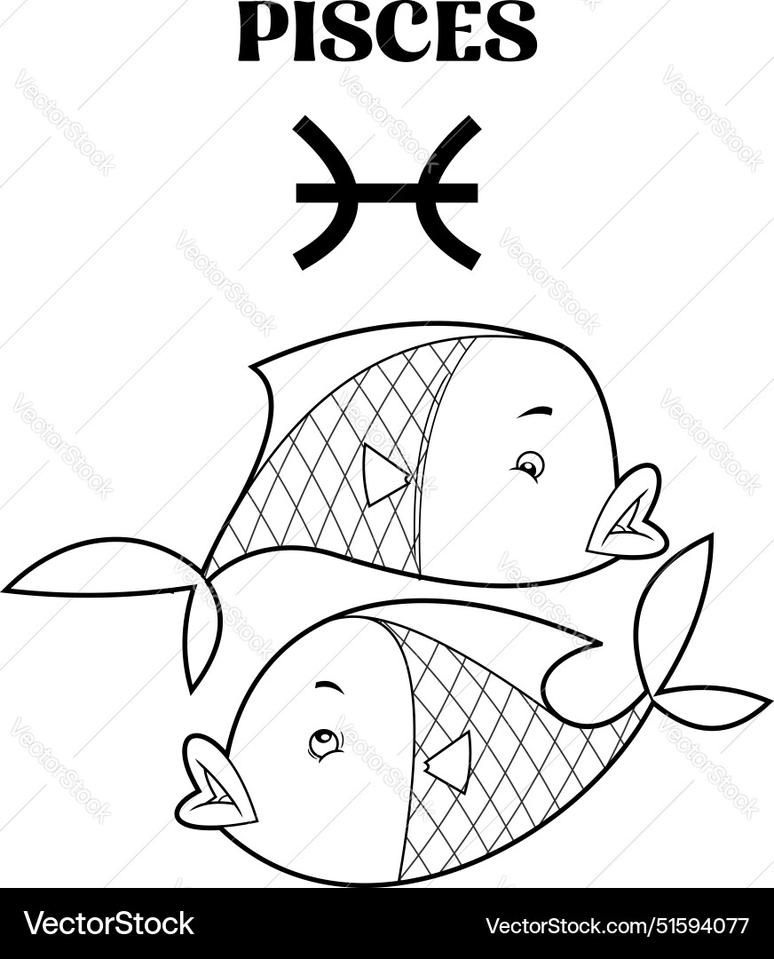 Outlined pisces cartoon character horoscope Vector Image