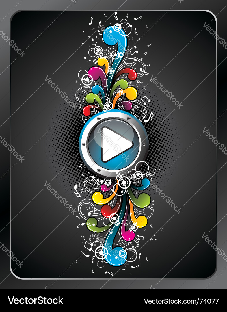 Play Button with Floral Grunge Royalty Free Vector Image