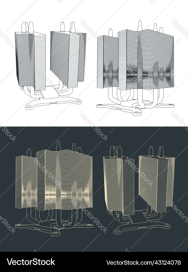 Cpu heatsink drawings Royalty Free Vector Image