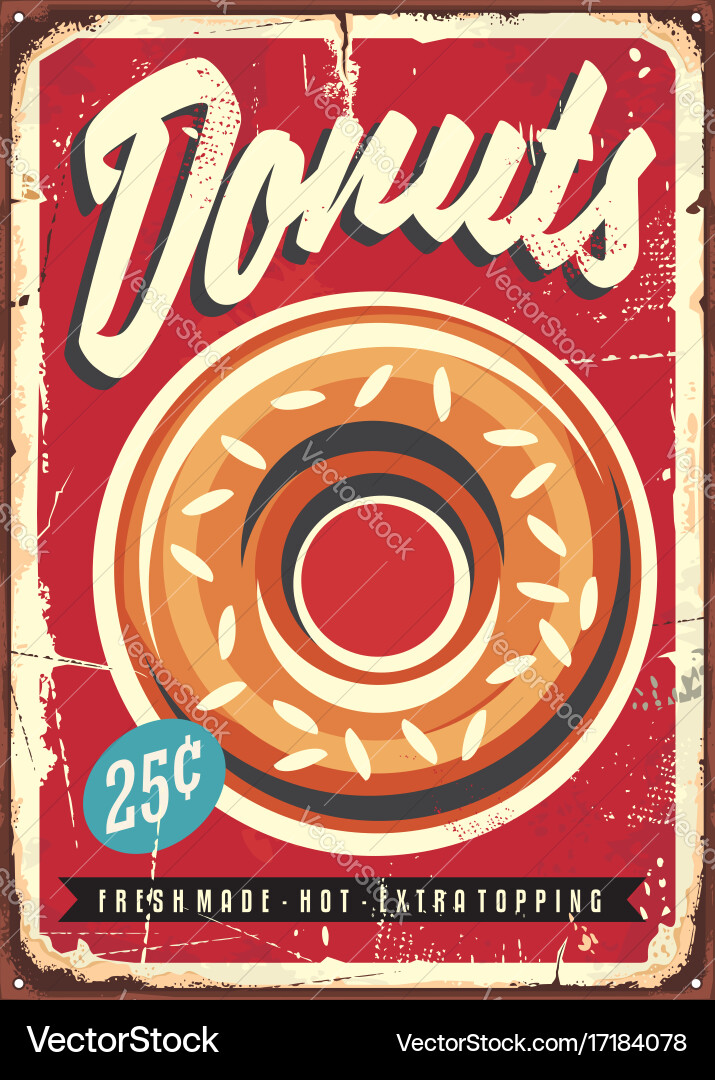 Donuts retro promotional sign Royalty Free Vector Image