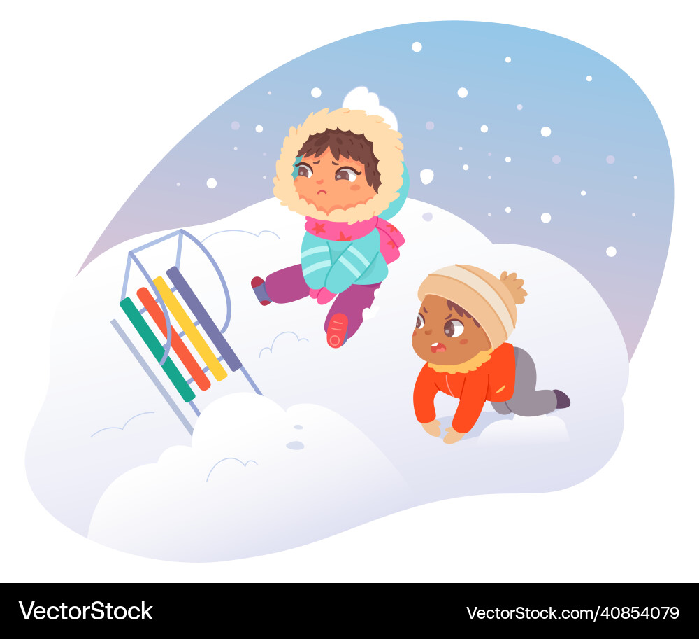 Children fall accident while sledding in winter Vector Image