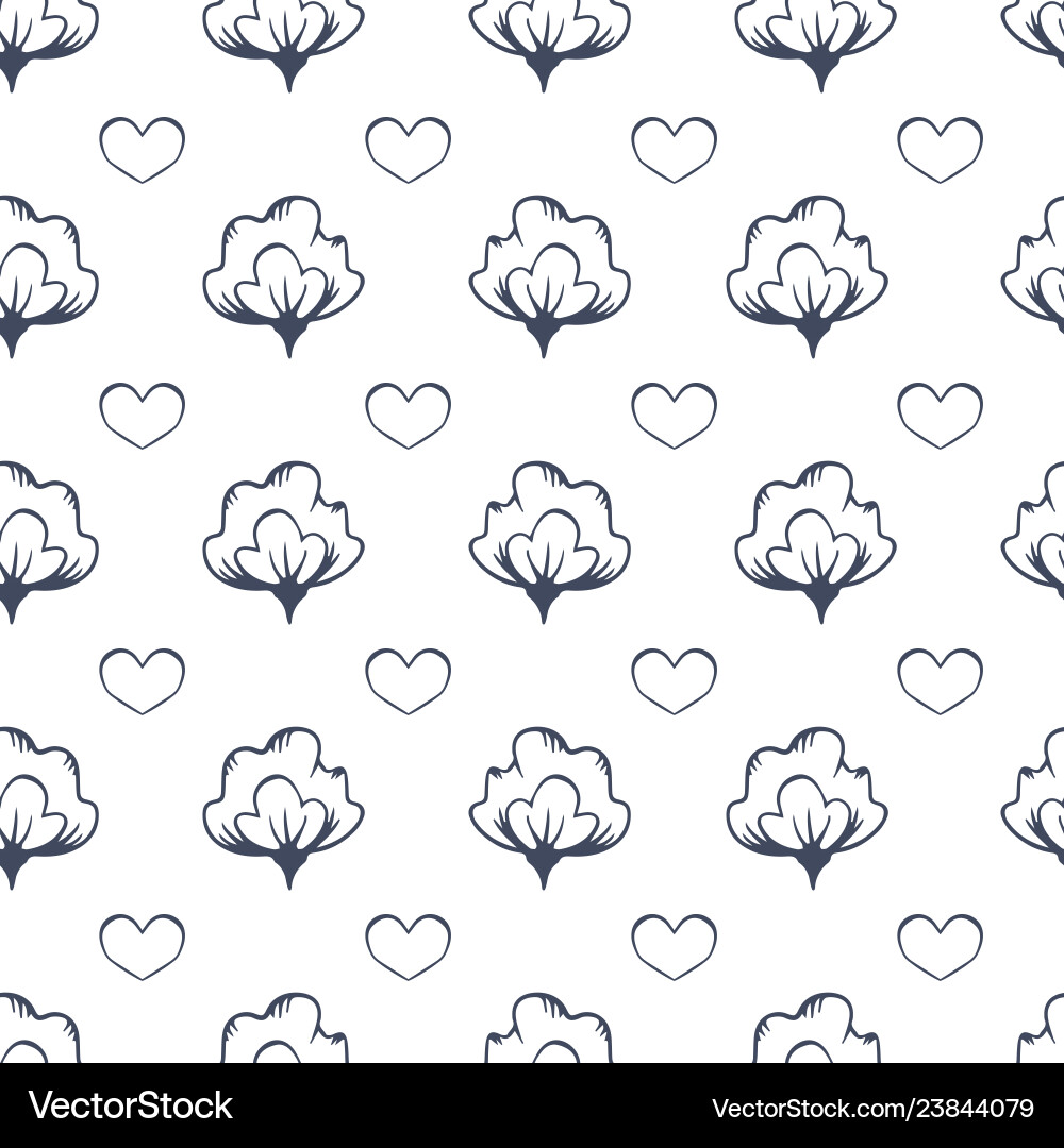 Cotton Line Art Seamless Pattern Royalty Free Vector Image