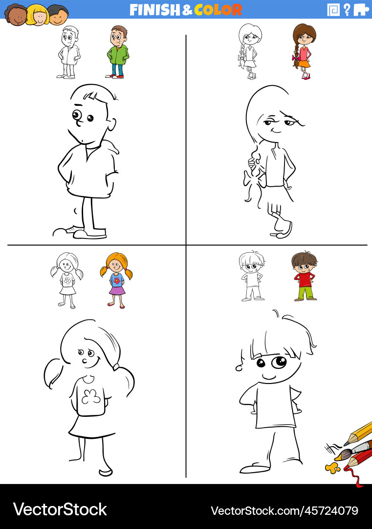 Drawing and coloring worksheets set with cartoon Vector Image