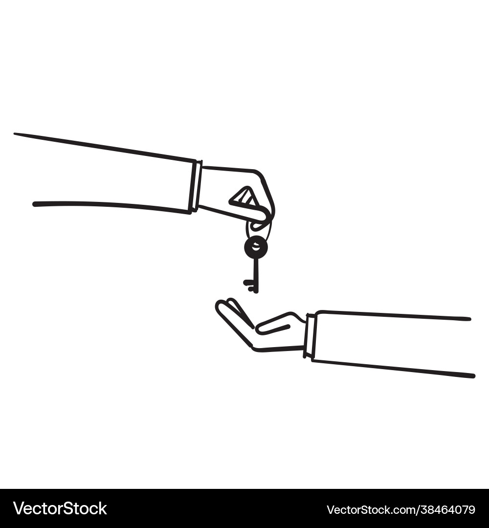 Hand drawn doodle giving key to customer sign Vector Image