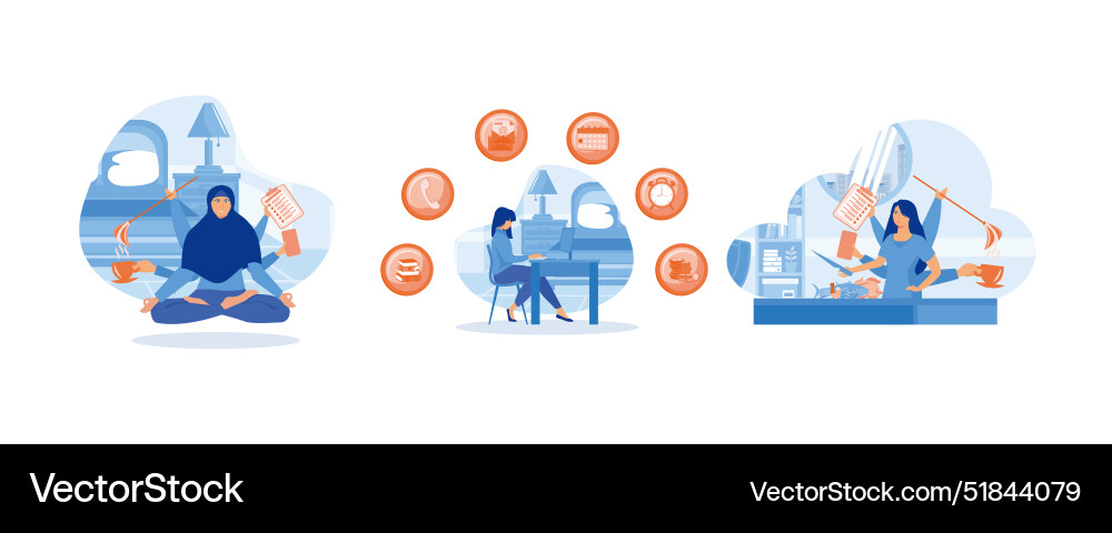 Multitasking work concept happy business woman Vector Image