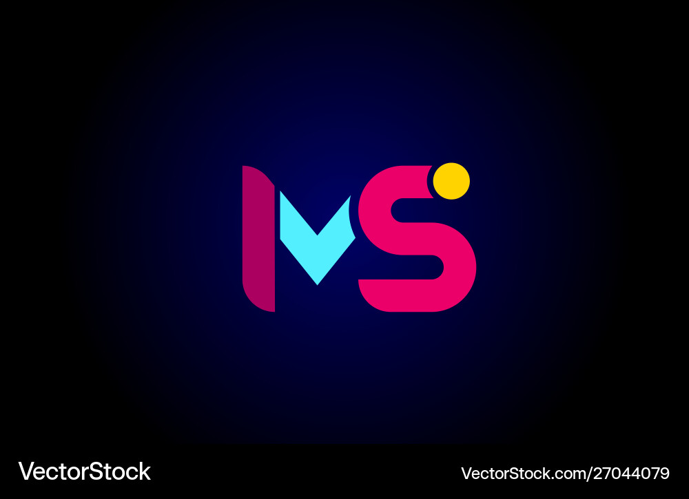 Pink blue alphabet letter ms m s combination Vector Image