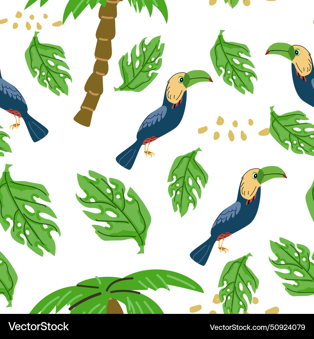 Summer tropical bird toucan in jungle seamless Vector Image