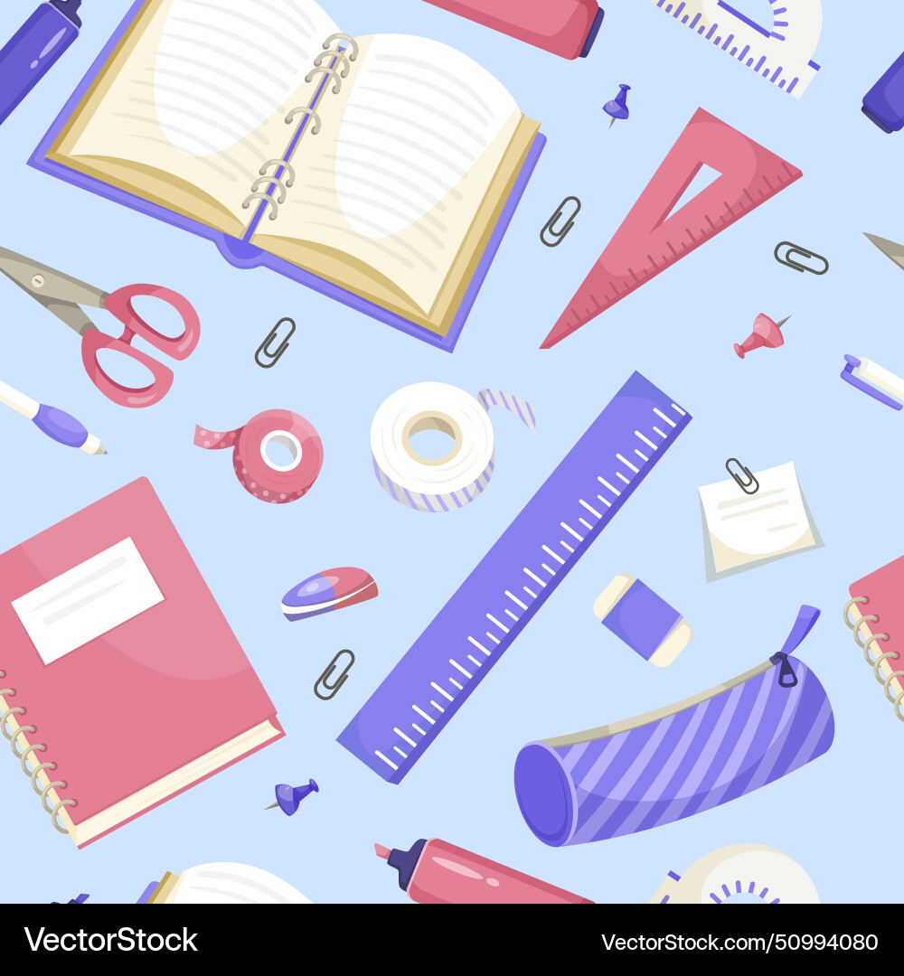 A pattern of various school supplies including Vector Image