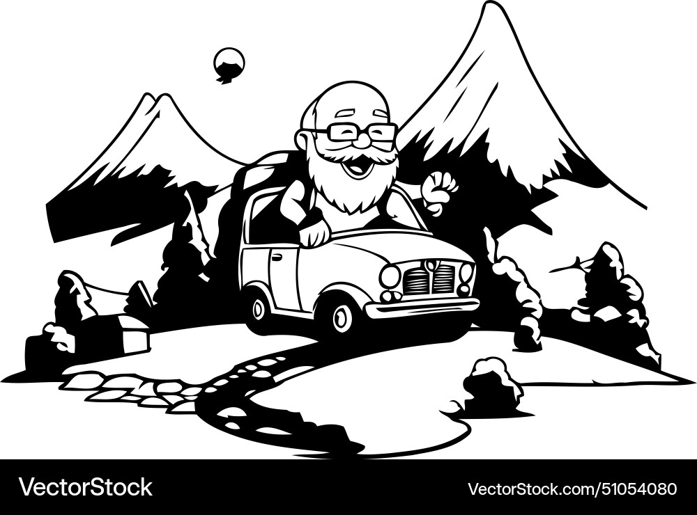 Cartoon old man driving a retro car Royalty Free Vector