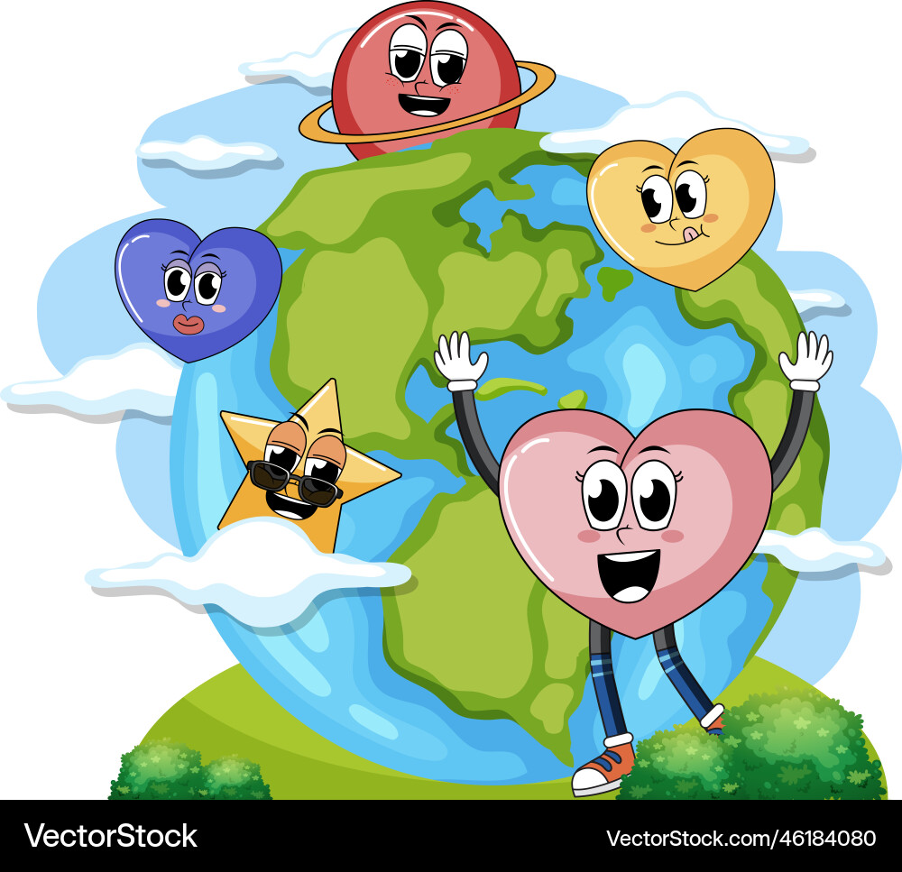 Earth globe with funny cartoon characters Vector Image