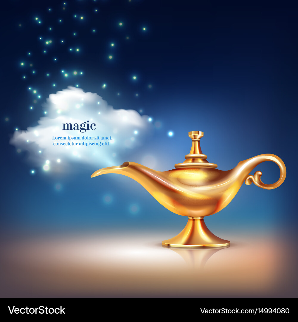Golden Aladdin Lamp with Smoke Royalty Free Vector Image