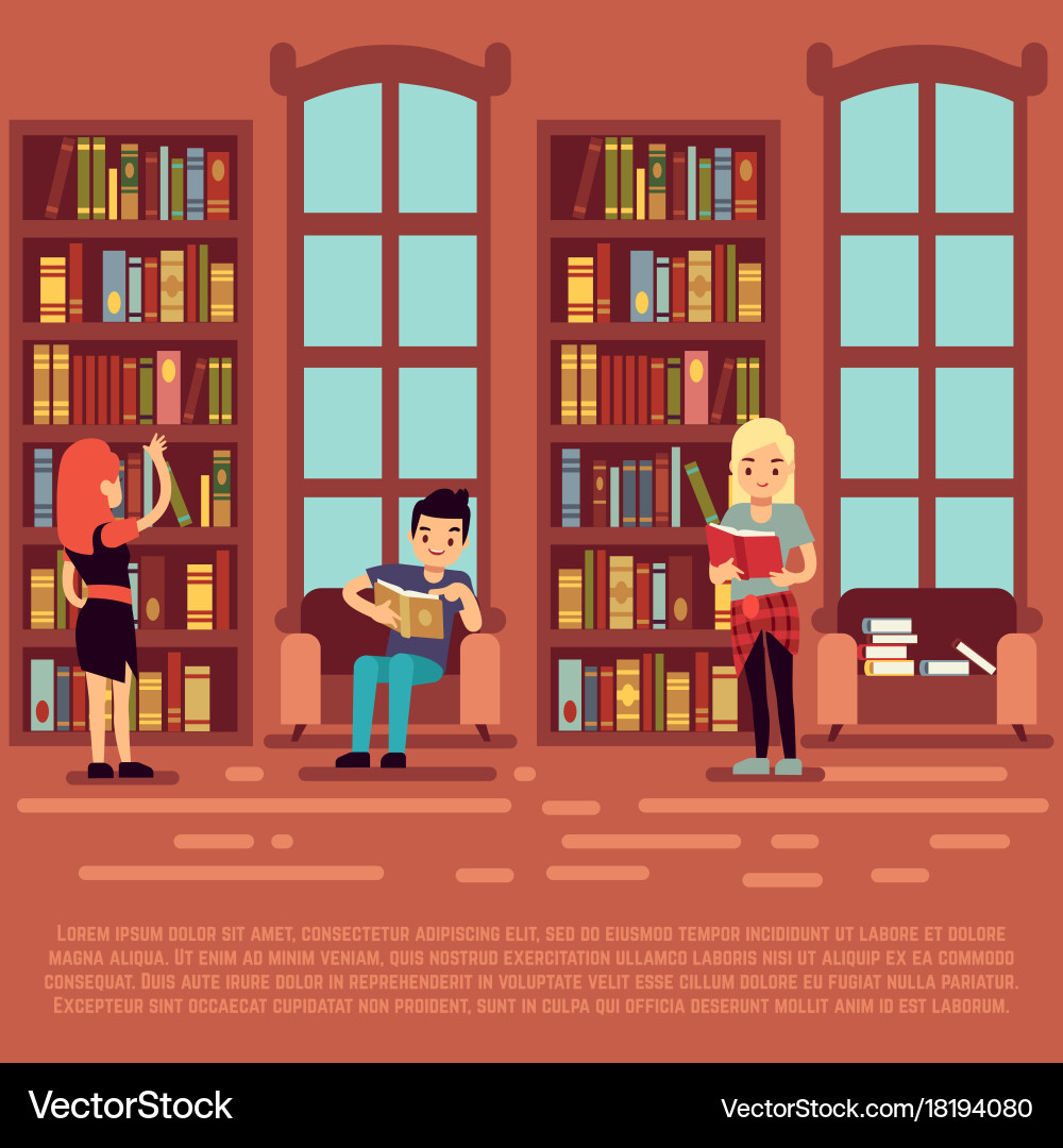 Library interior concept - teenagers and students Vector Image