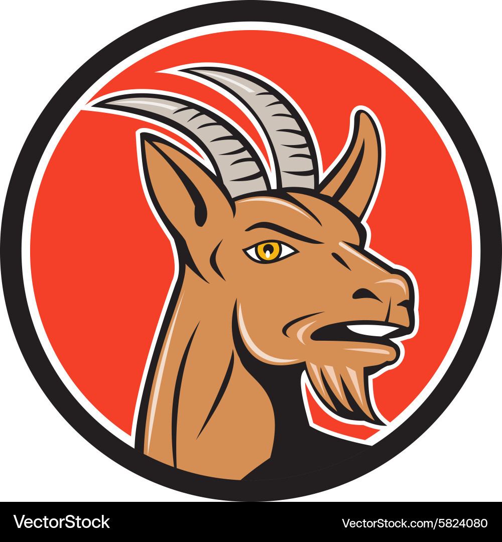 Mountain goat head circle cartoon Royalty Free Vector Image