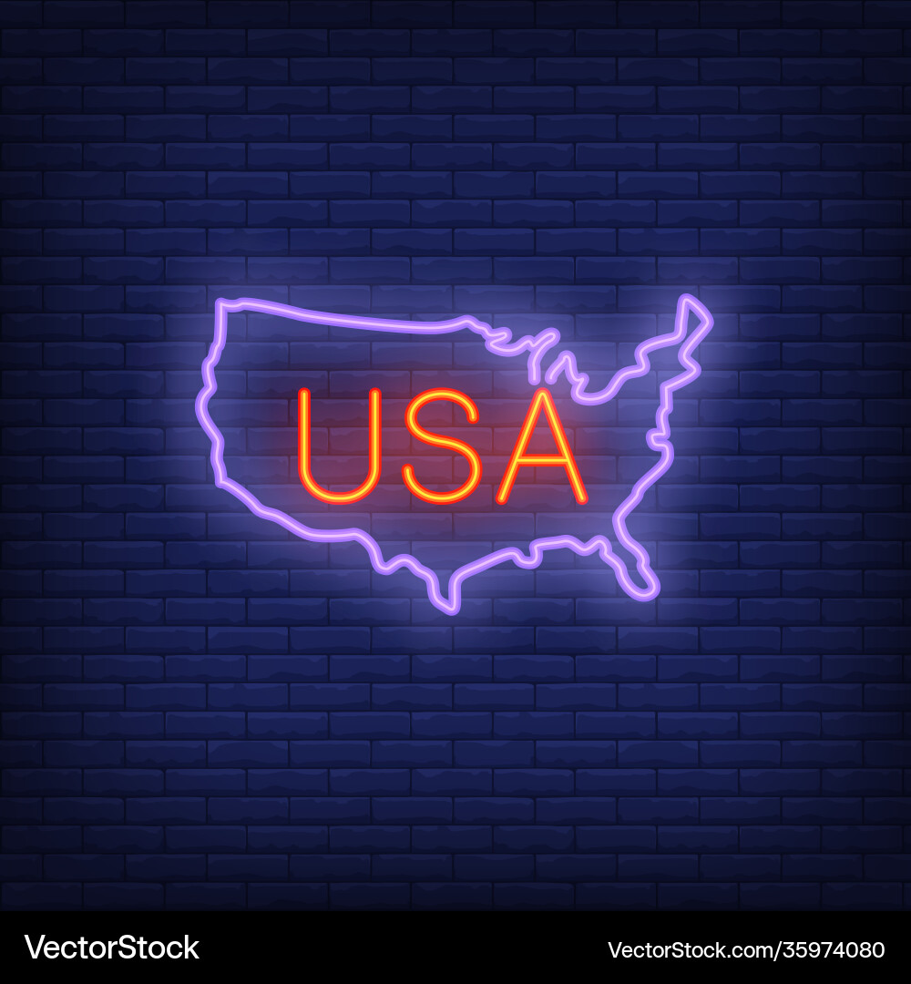 Usa map on brick background neon style Royalty Free Vector