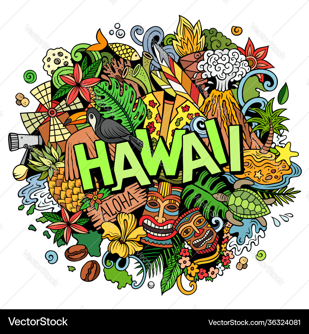 Hawaii hand drawn cartoon doodle Royalty Free Vector Image