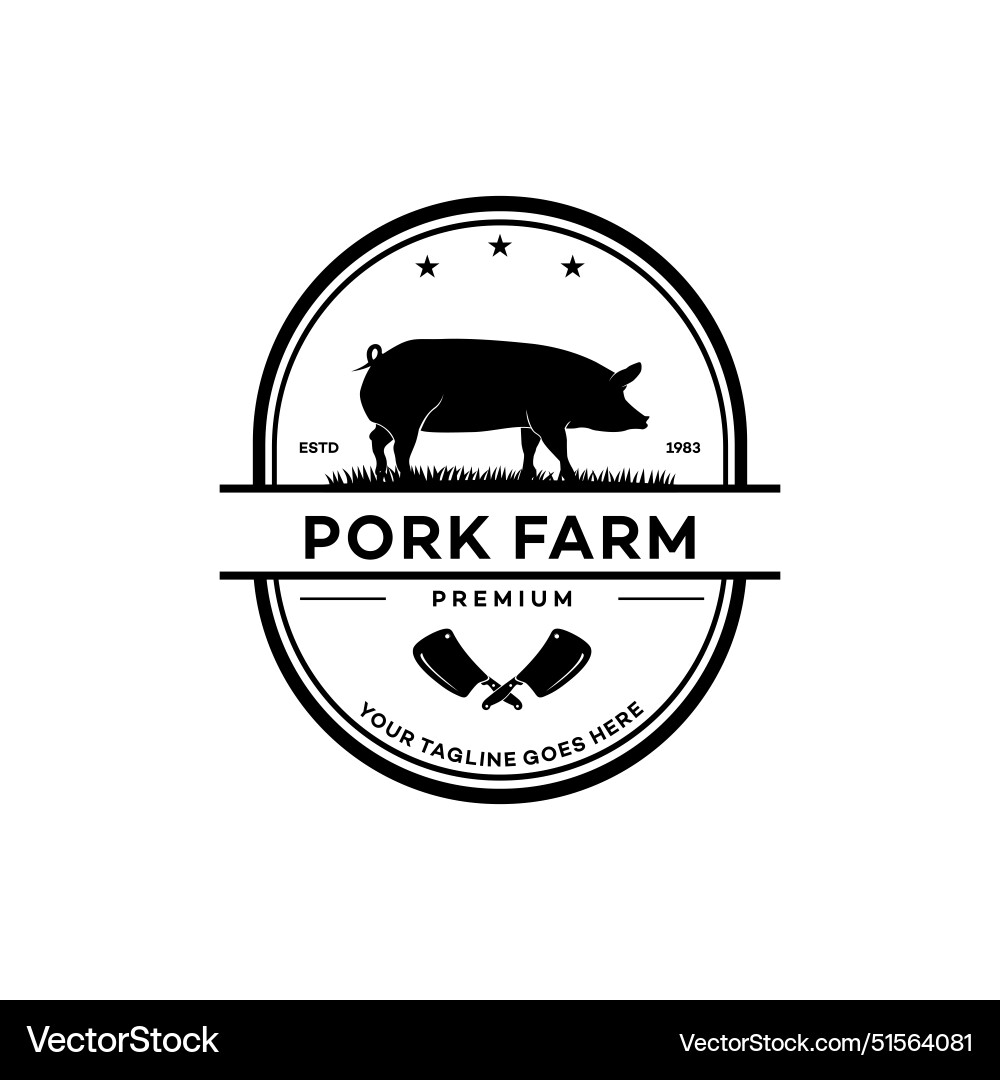 Vintage pork farm logo template Royalty Free Vector Image