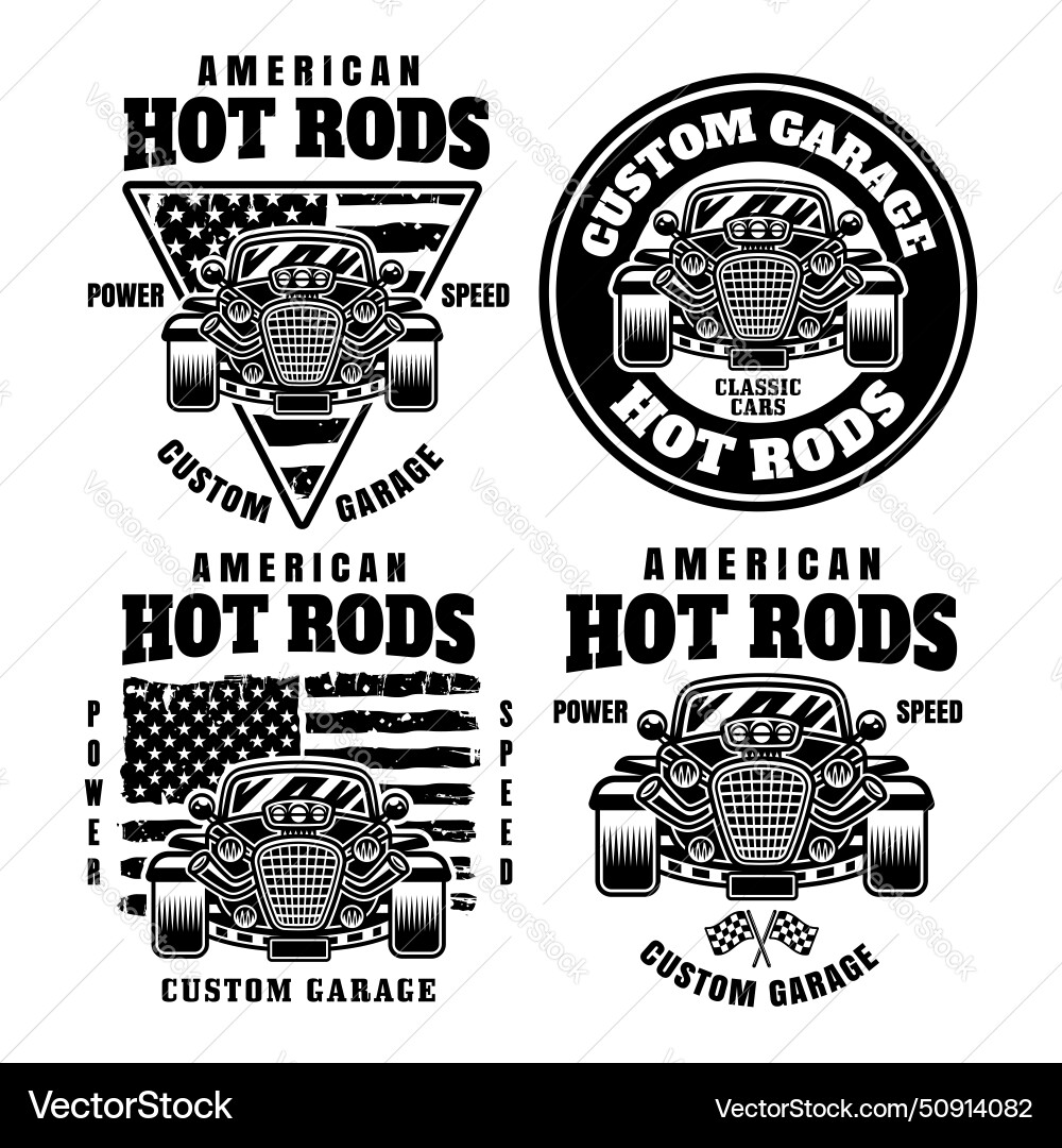 Hot rod set of emblems labels badges Royalty Free Vector