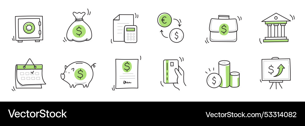 Money finance doodle hand drawn icon set Vector Image