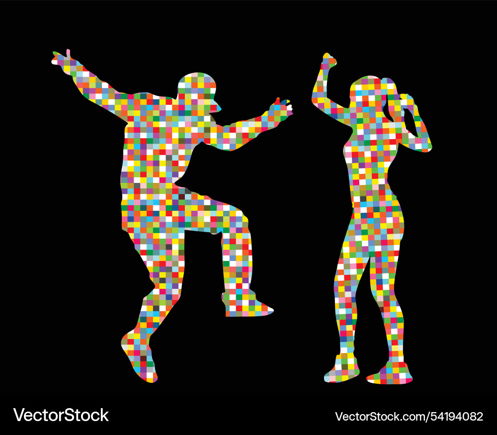 Pixel modern party dancer couple silhouette Vector Image