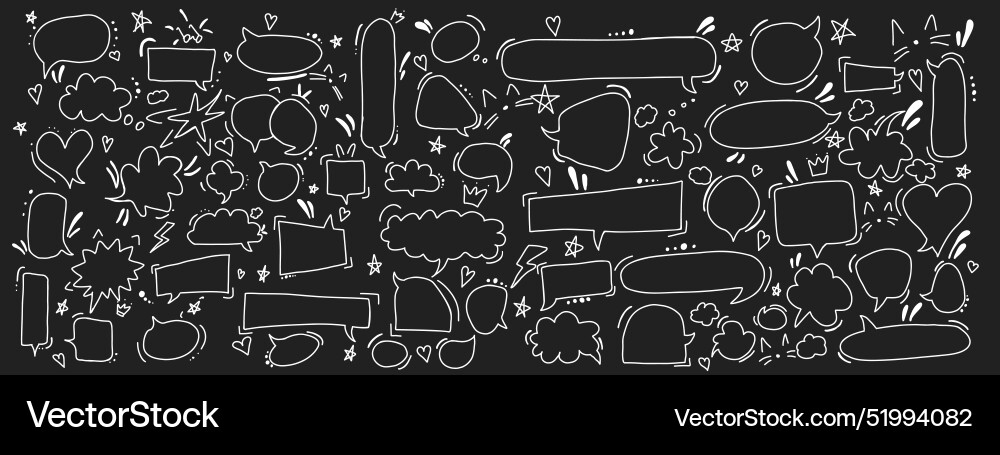 Speech bubbles doodle line icons in negative space