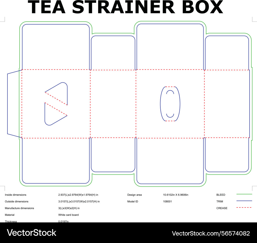 Tea strainer box packaging design diecut template Vector Image