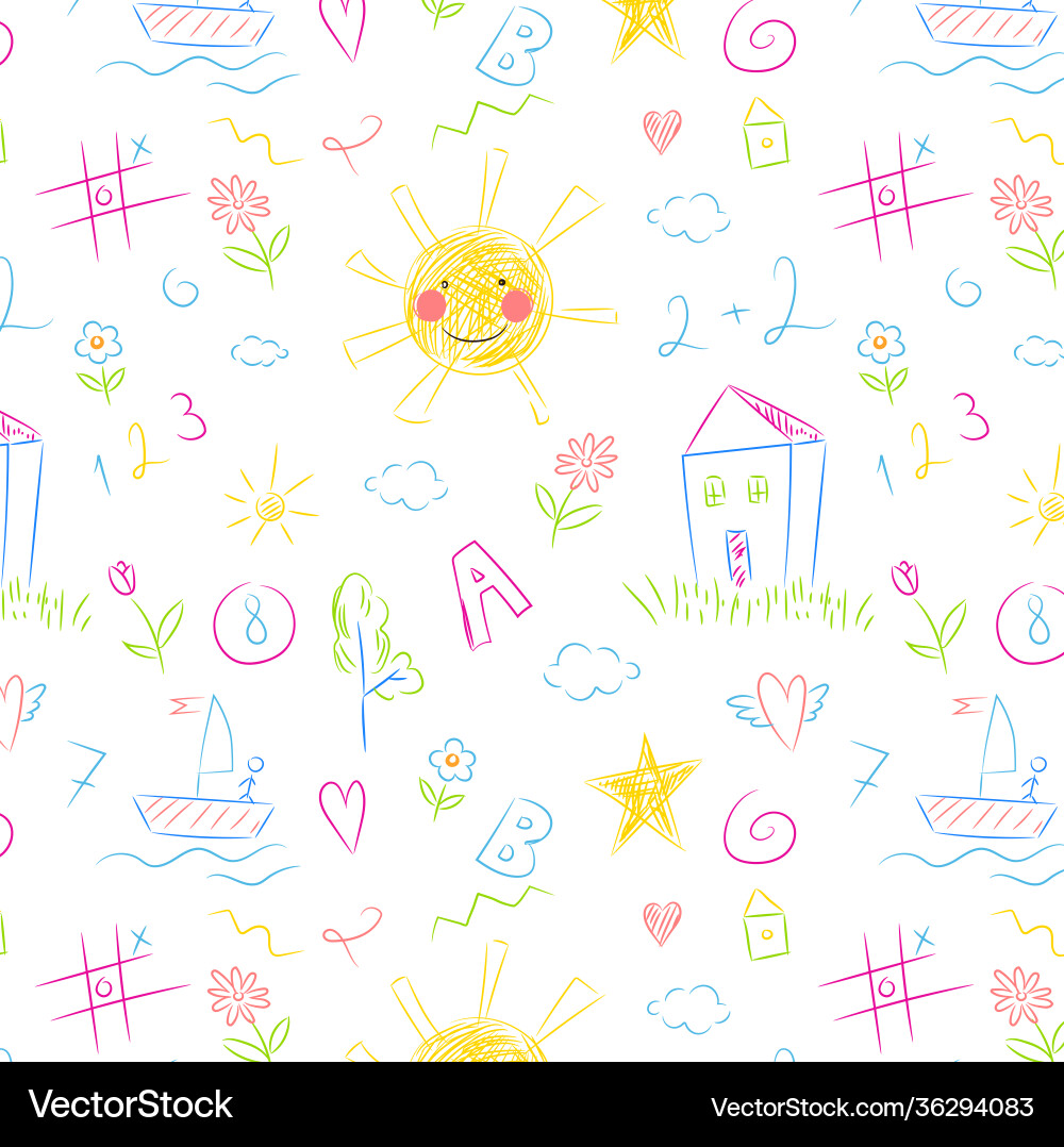 Colorful Kids Doodle Pattern Royalty Free Vector Image