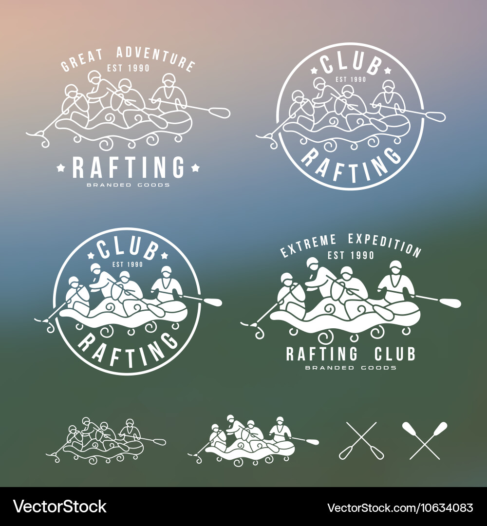 Rafting club emblem and design elements Royalty Free Vector