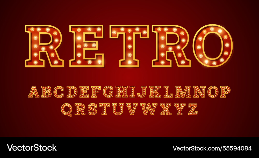 Broadway style retro light bulb font vintage Vector Image